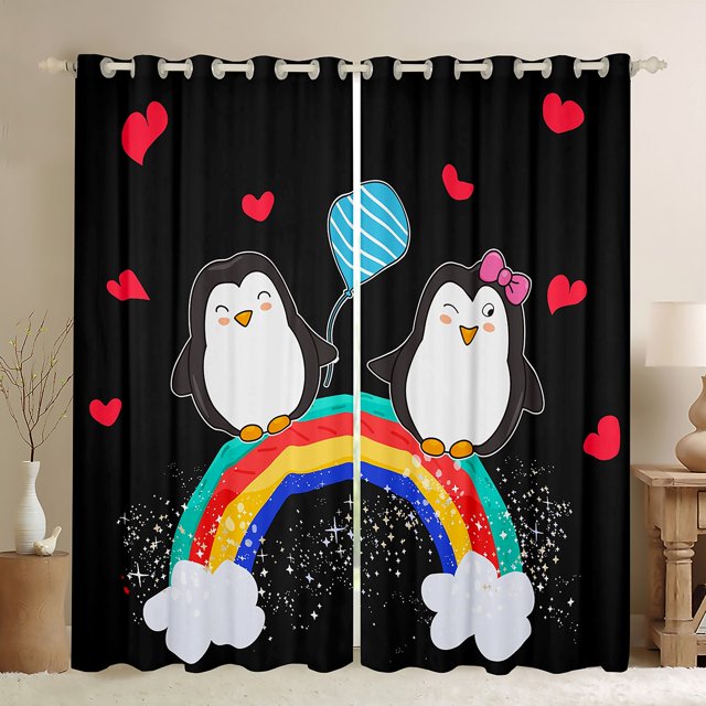 YST Kawaii Penguin Curtains,Cartoon Rainbow Blackout Curtains for Girls ...