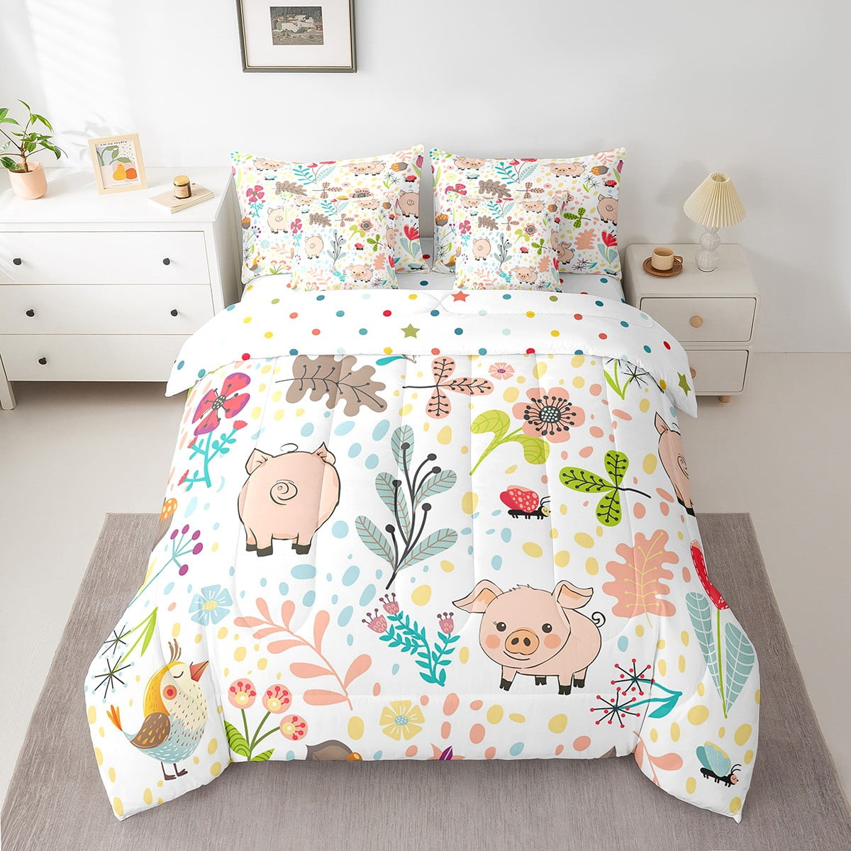 Kawaii Pig Comforter Set With Sheets Twin Cartoon Pig Bedding Set ,Cute ...