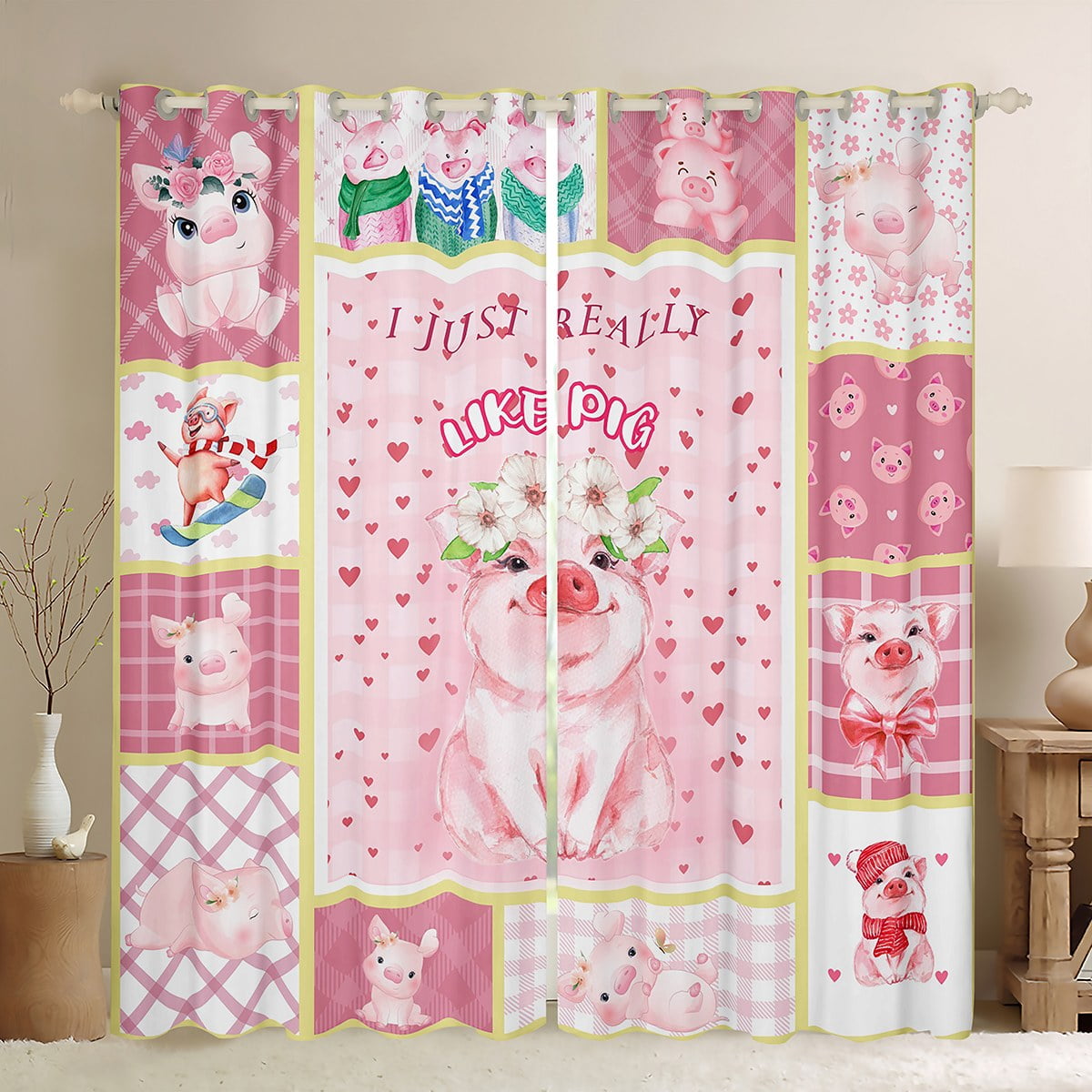 YST Kawaii Pig Curtains & Drapes Cartoon Farm Animal Blackout Curtains ...