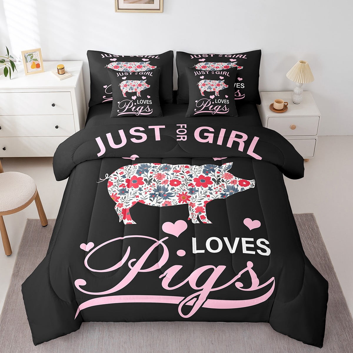 YST Kawaii Pig Full Comforter Set With Sheets For Girls Cute Farm ...