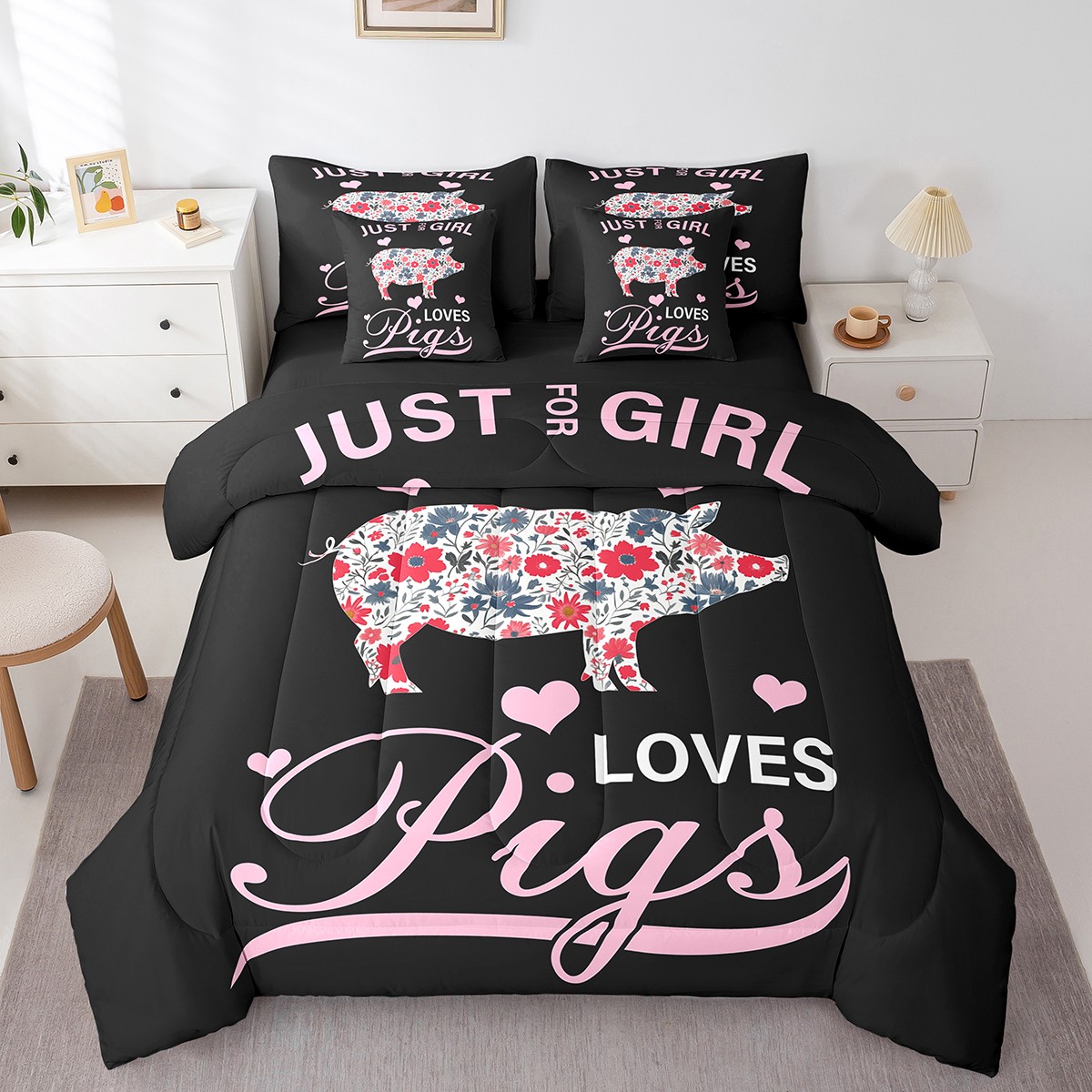 Erosebridal Kawaii Pig Twin Comforter Set With Sheets Cute Farm Animal ...