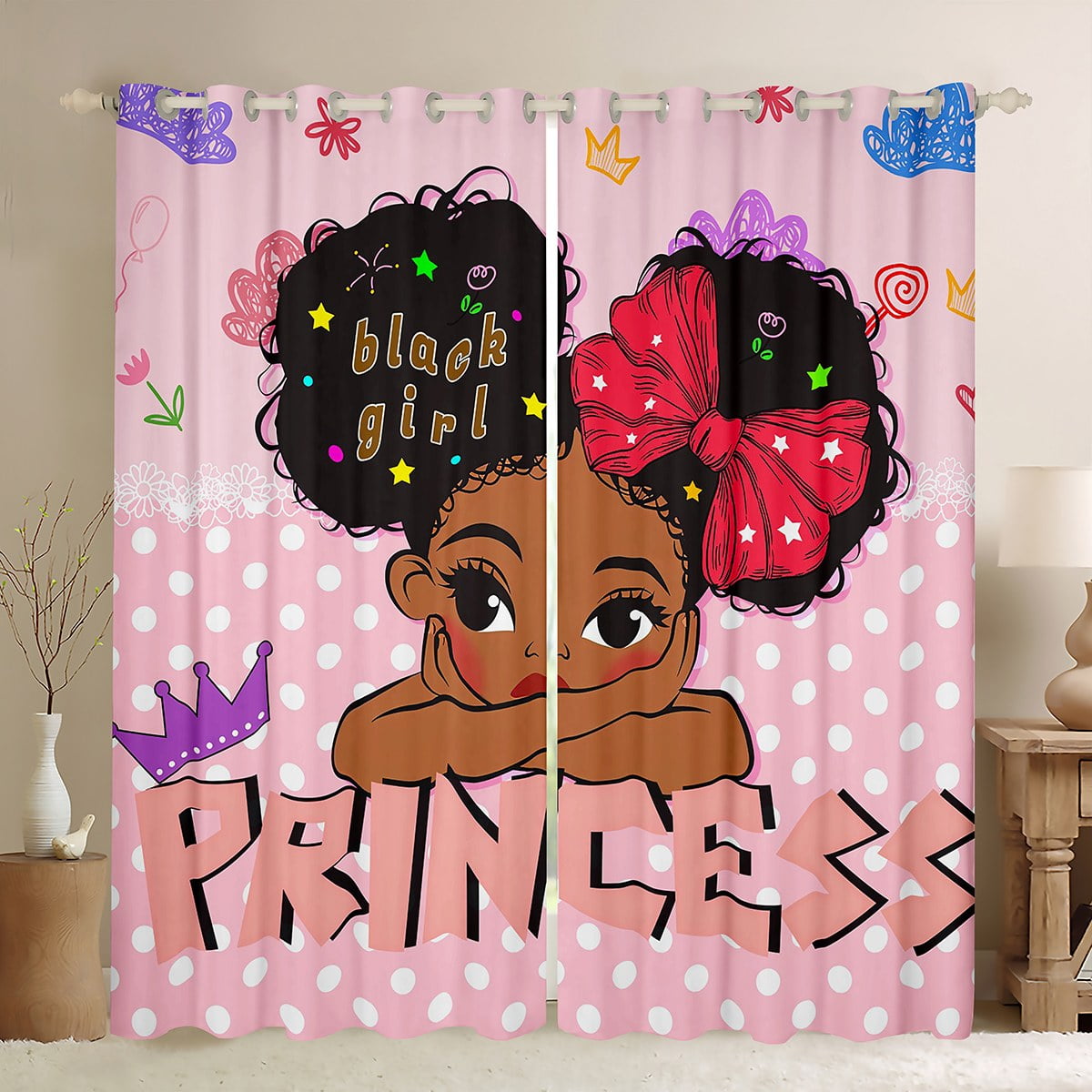 Erosebridal Kawaii Princess Curtains Black Magical Blackout Curtains ...