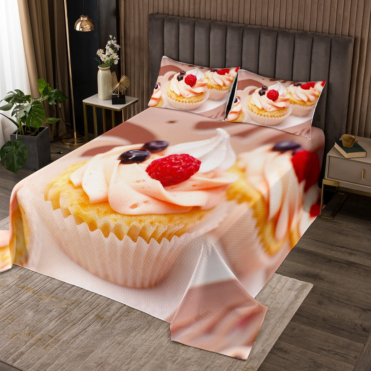 Kawaii Quilt Set Twin Women,Fruit Cup Cake Bedspread Set Funny Decor ...