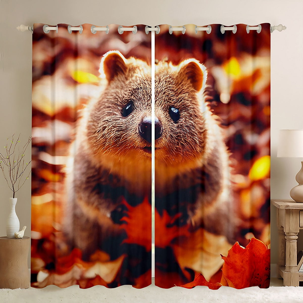 Erosebridal Kawaii Quokka Curtains Autumn Theme Blackout Curtains ...