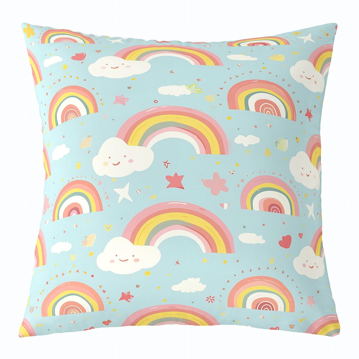 Kawaii Rainbow Throw Pillow Cover ,Cute Cloud Stars Pillow Cover 18x18 ...