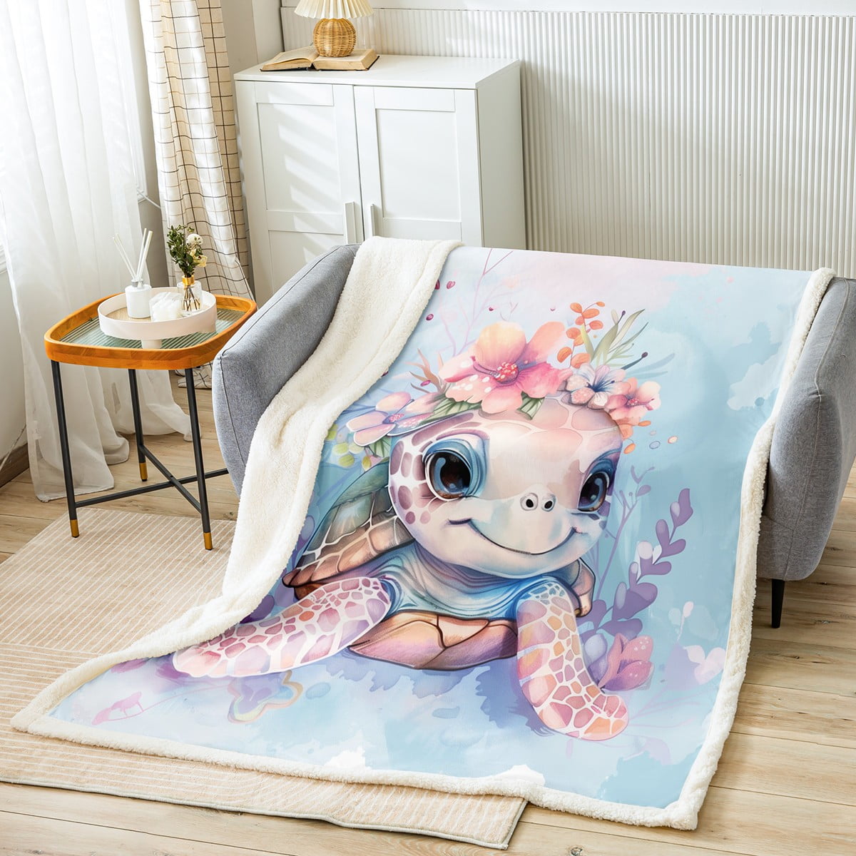 YST Kawaii Sea Turtle Fleece Blanket Baby Size, Underwater Ocean Theme ...