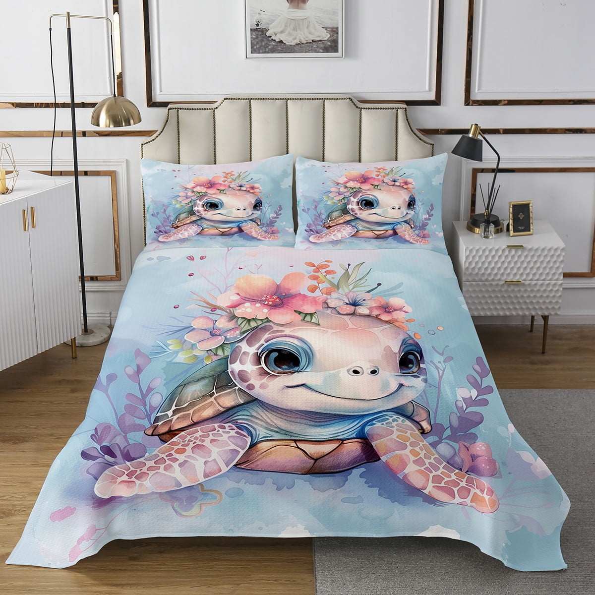 YST Kawaii Sea Turtle Quilt Set Twin Size, Underwater Ocean Theme ...