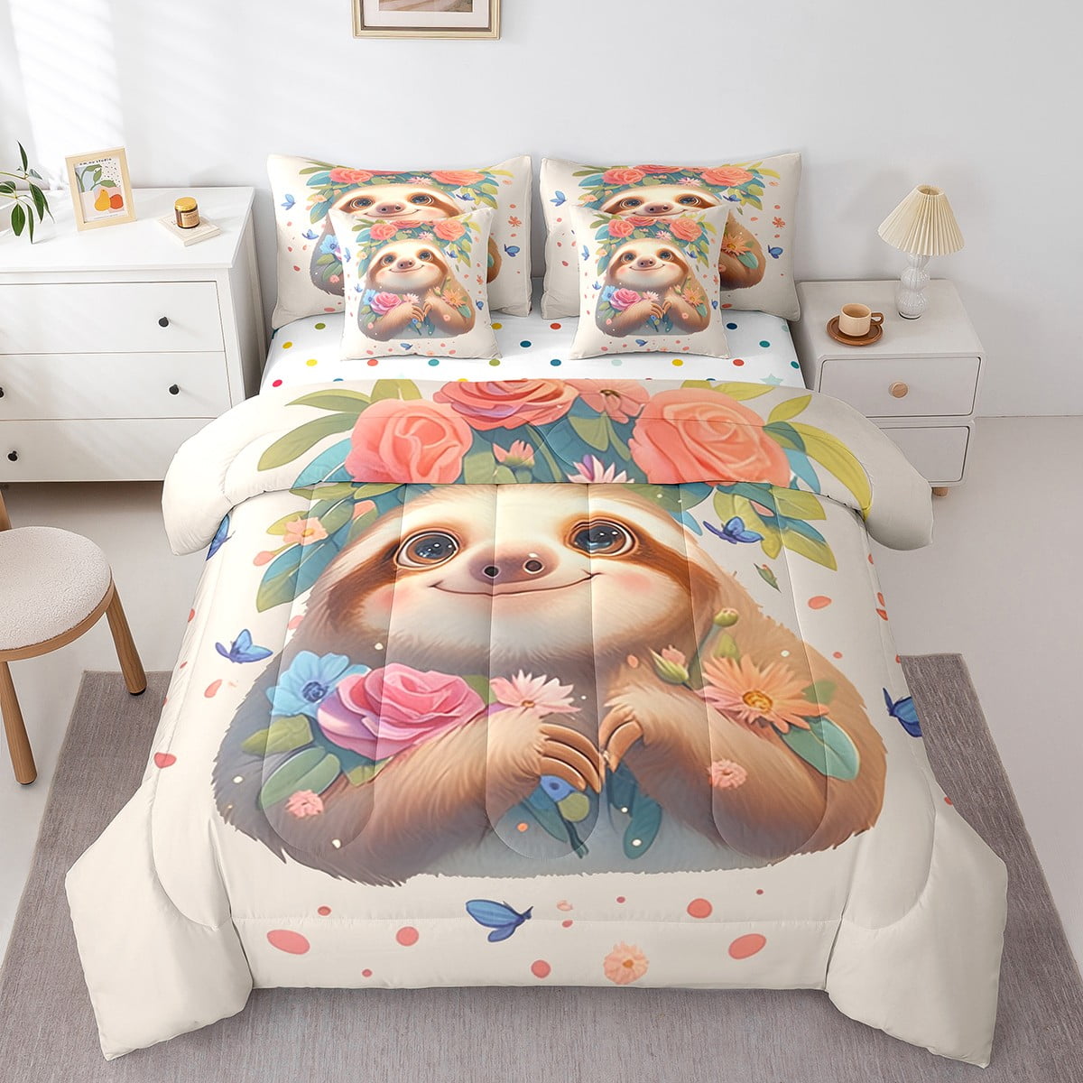 Erosebridal Kawaii Sloth Bed in a Bag Full Comforter Set 7 Piece ...
