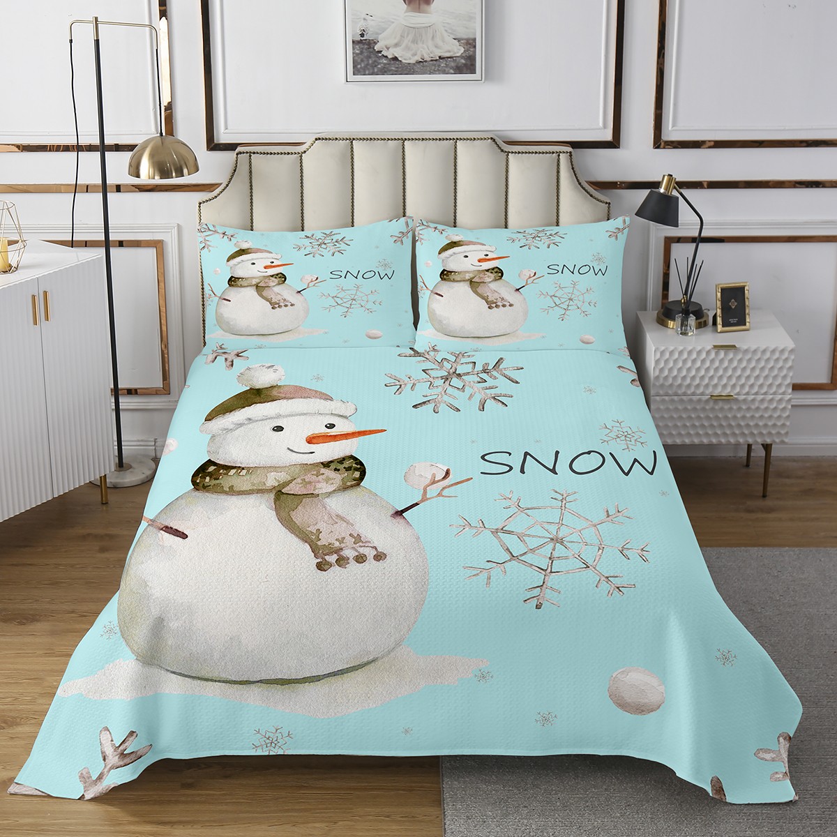 YST Kawaii Snowman Twin Bedspread Set for Kids Boys Girls Happy New ...