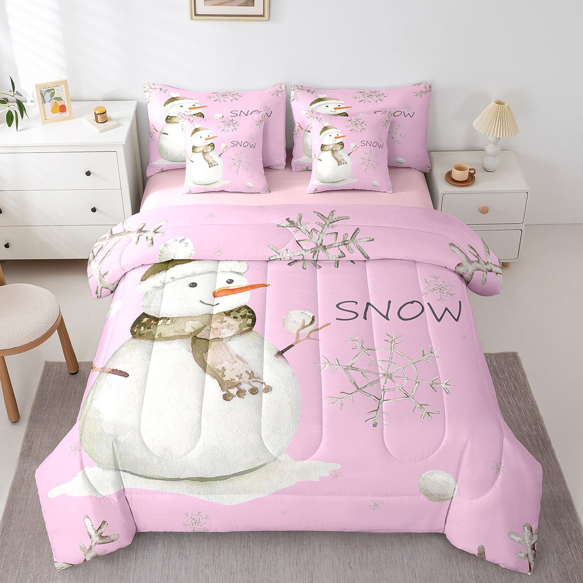 Kawaii Snowman Twin Comforter Set 7-Piece Festival Theme Bedding ...