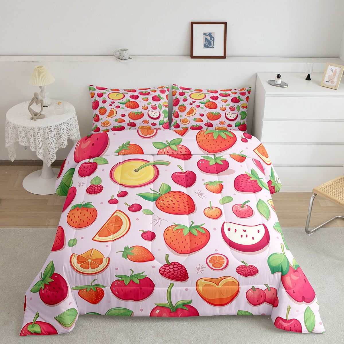 YST Kawaii Strawberry Bedding Set Twin Girls Pink Comforter Set,Red ...
