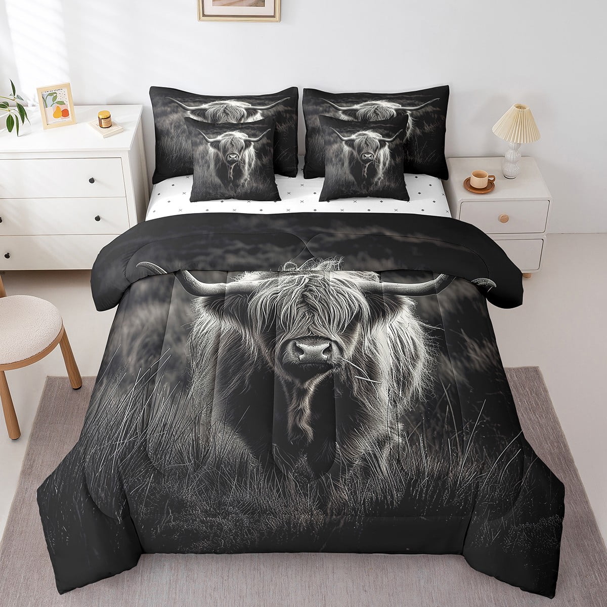 Highland Cow Comforter Full Size, Bull Cattle Bed In A Bag 7 Pieces, Rustic Farmhouse Bedding ...