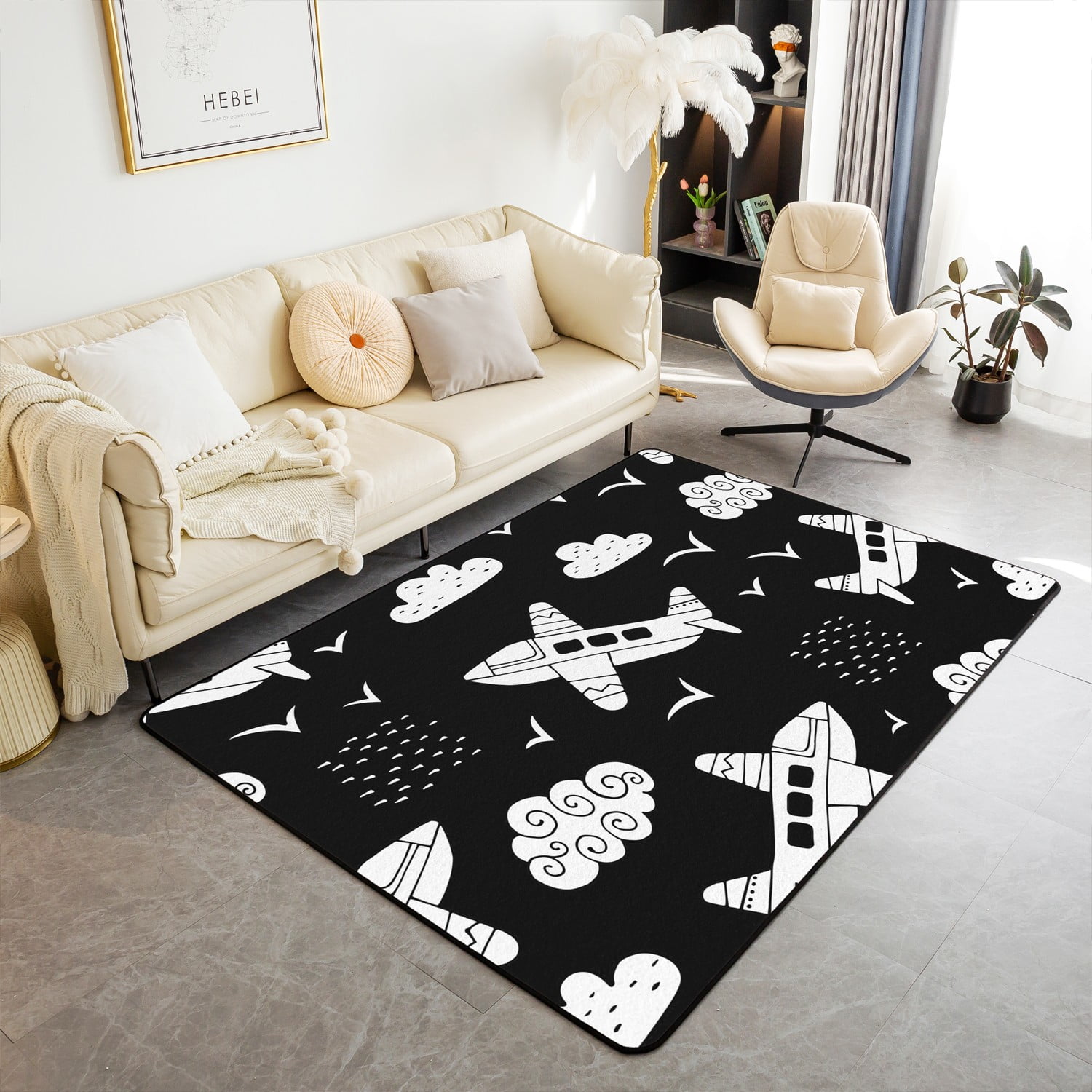 Erosebridal Aircraft Area Rug 3x5,Black and White Airplane Carpet Child ...