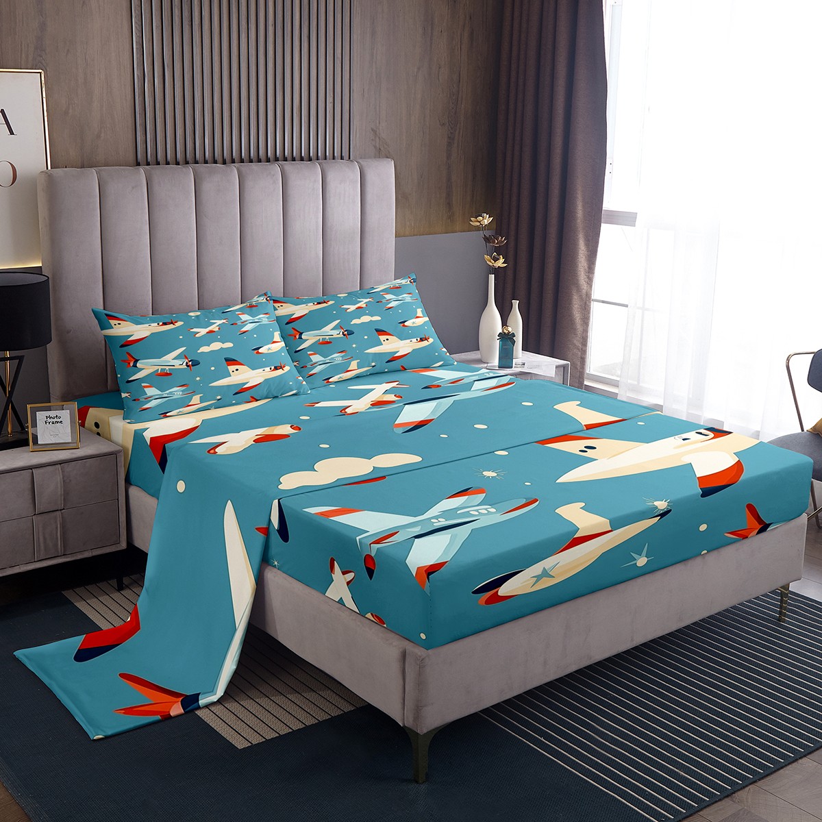 YST Kids Aircraft Full Sheets Cartoon Plane Sheets Set,Helicopter Bed ...