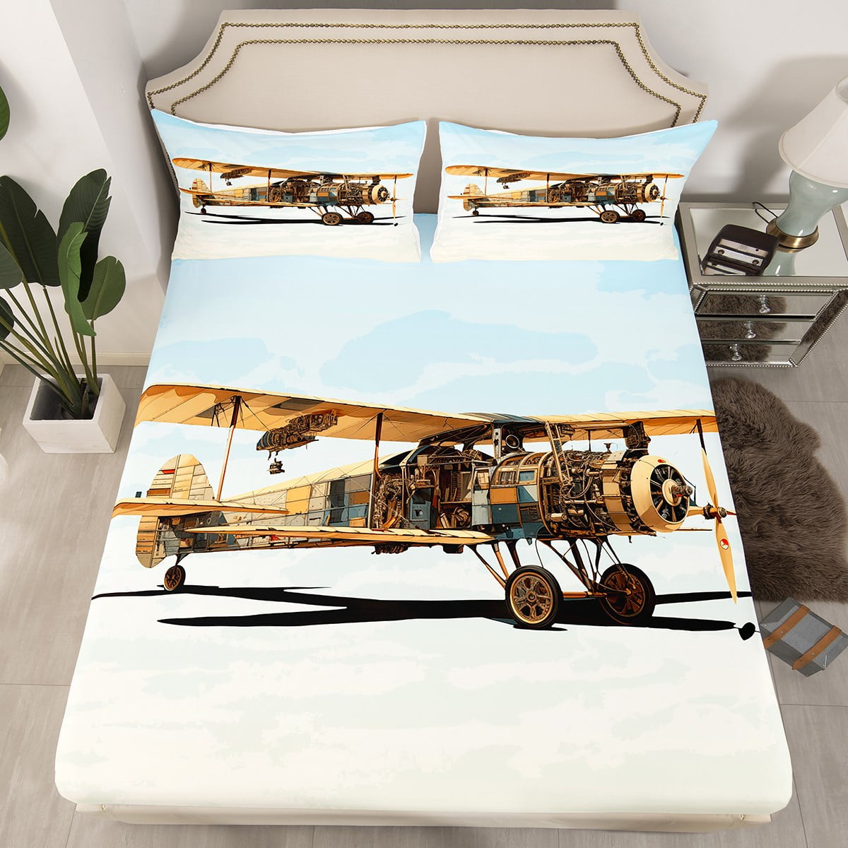 YST Kids Aircraft Twin Fitted Sheet,Airplane Bed Sheets for Boys Girls ...