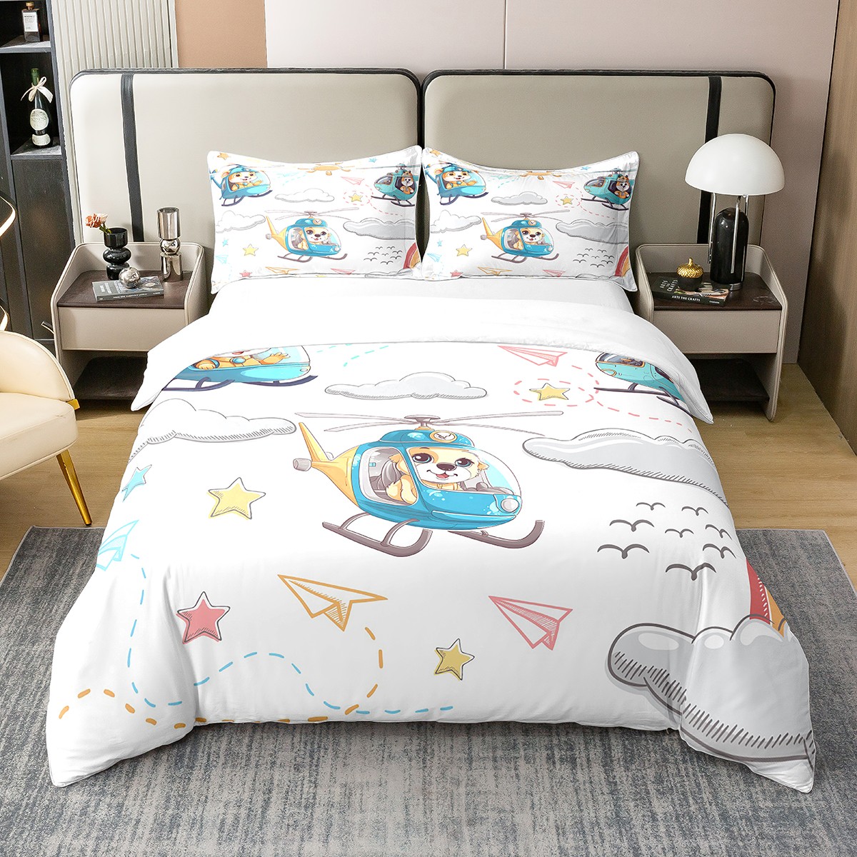 YST Kids Airplane 100% Cotton Duvet Cover Twin,Cartoon Aircraft ...