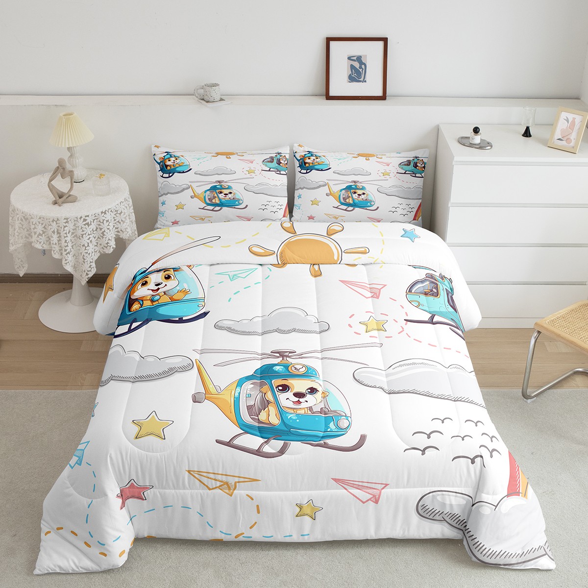 YST Kids Airplane Comforter Set Queen Size,Cartoon Aircraft Bedding Set ...