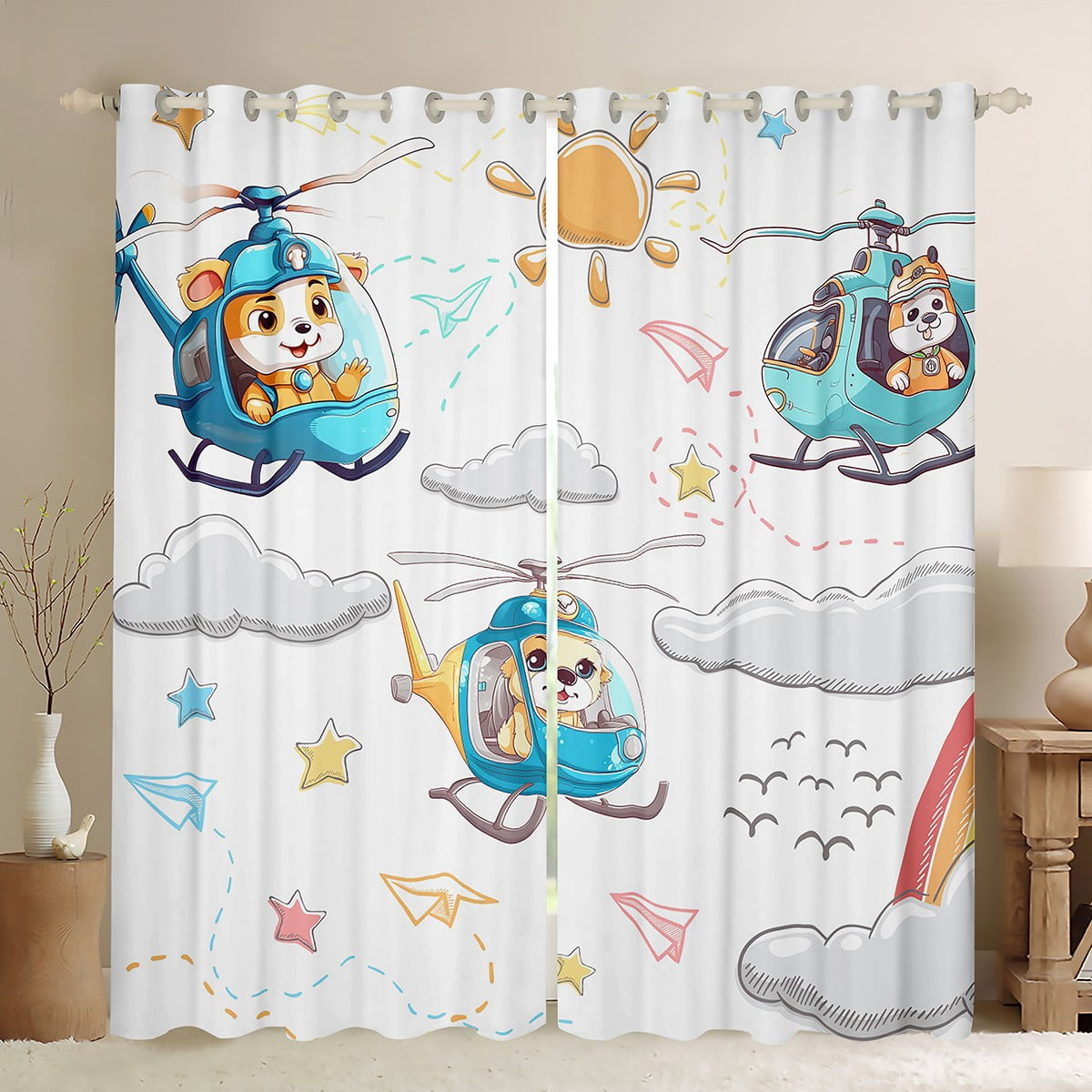 YST Kids Airplane Curtains,Cartoon Aircraft Blackout Curtains for Boys ...