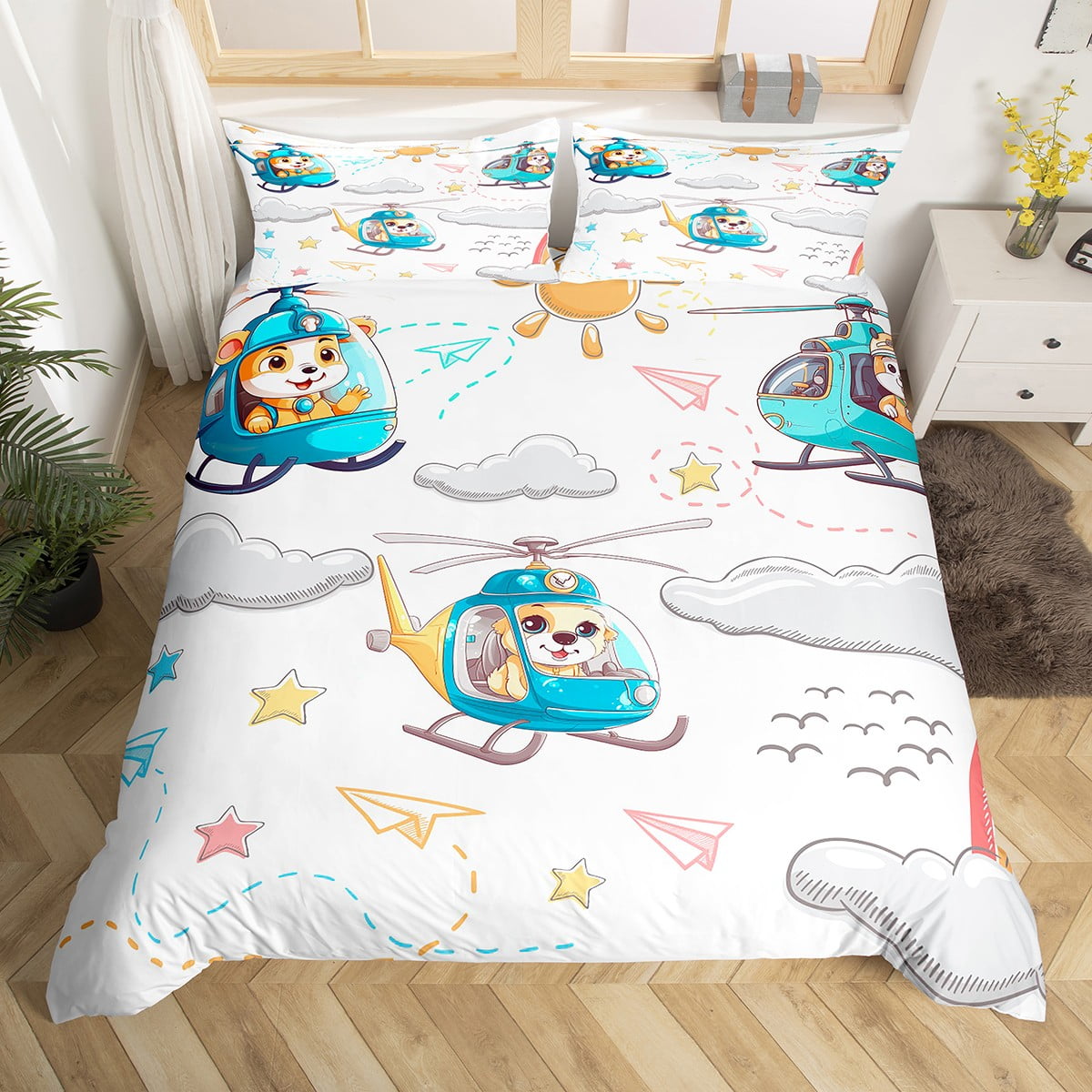 YST Kids Airplane Duvet Cover King Size,Cartoon Aircraft Comforter ...