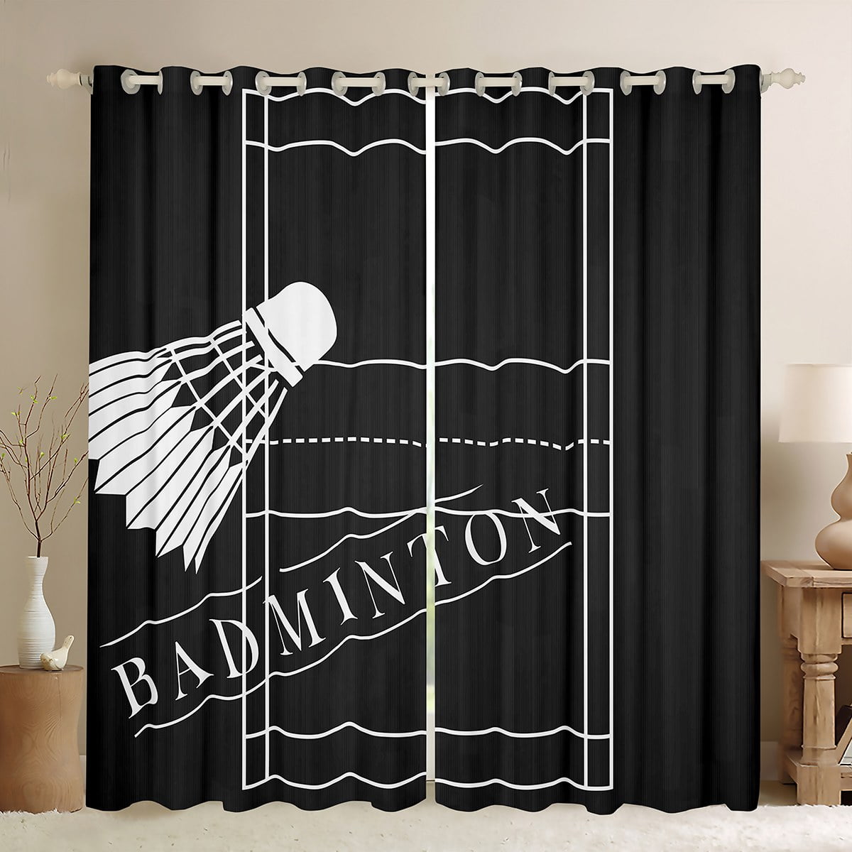 Badminton Curtains & Drapes White Badminton Print 30%-50% Blackout ...