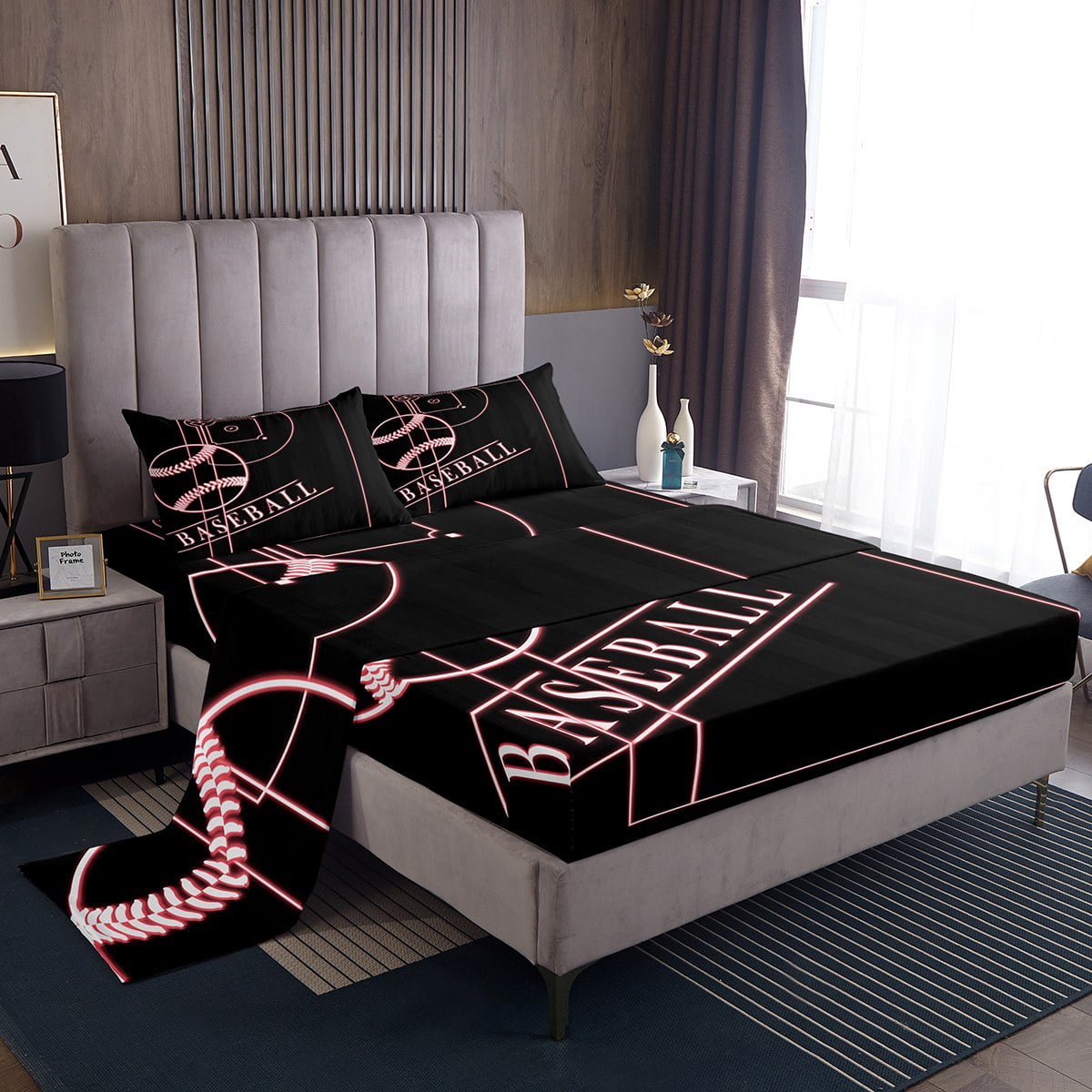 YST Kids Baseball Bed Set for Girls Pink Bed Sheets Set, Ball Gamer ...