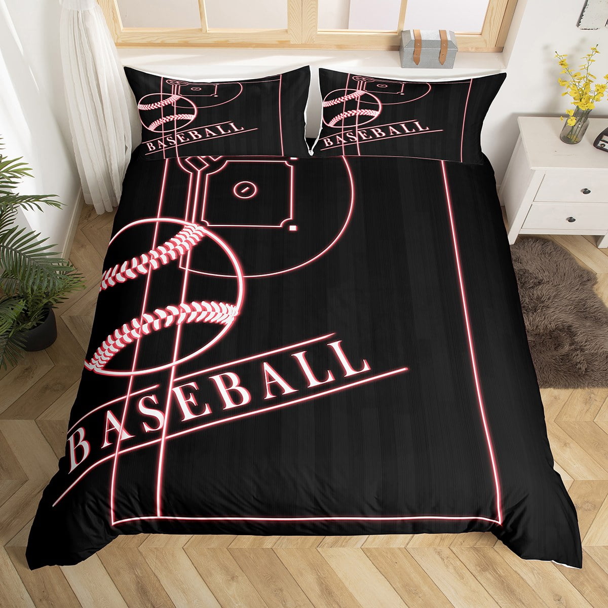 YST Kids Baseball Bedding Sets King for Girls Pink Comforter Cover ...