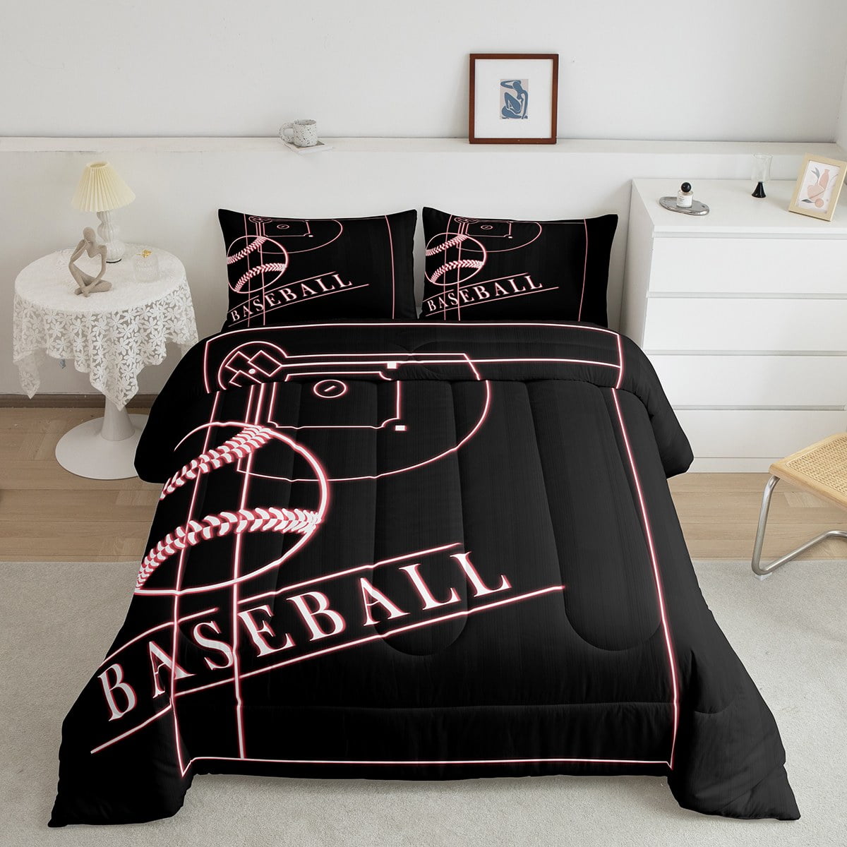 YST Kids Baseball Comforter Set for Girls Pink Bedding Set Queen, Ball ...