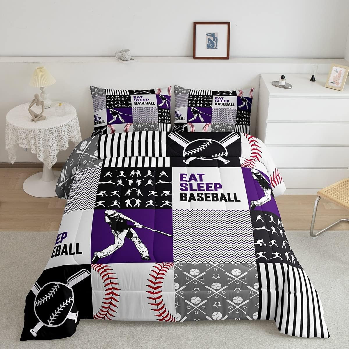 Baseball Comforter Set Twin Eat Sleep Baseball Bedding Set Sports Game ...