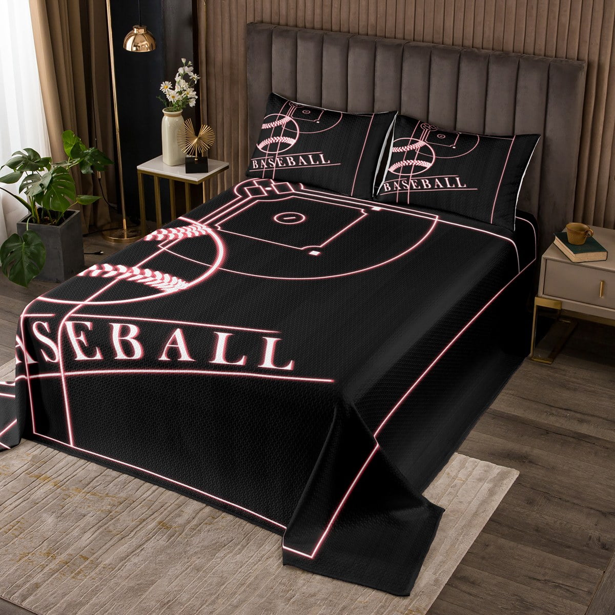 YST Kids Baseball Coverlet Twin Size for Girls Pink Bedding Set, Ball ...