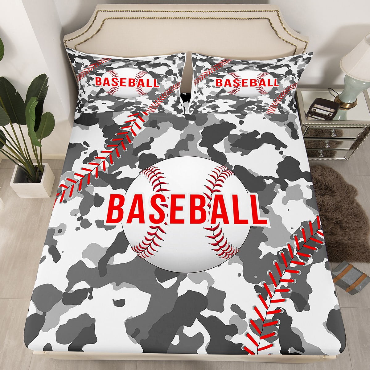 Erosebridal Baseball Queen Sheets Grey White Camo Bed Sheets, Sports ...