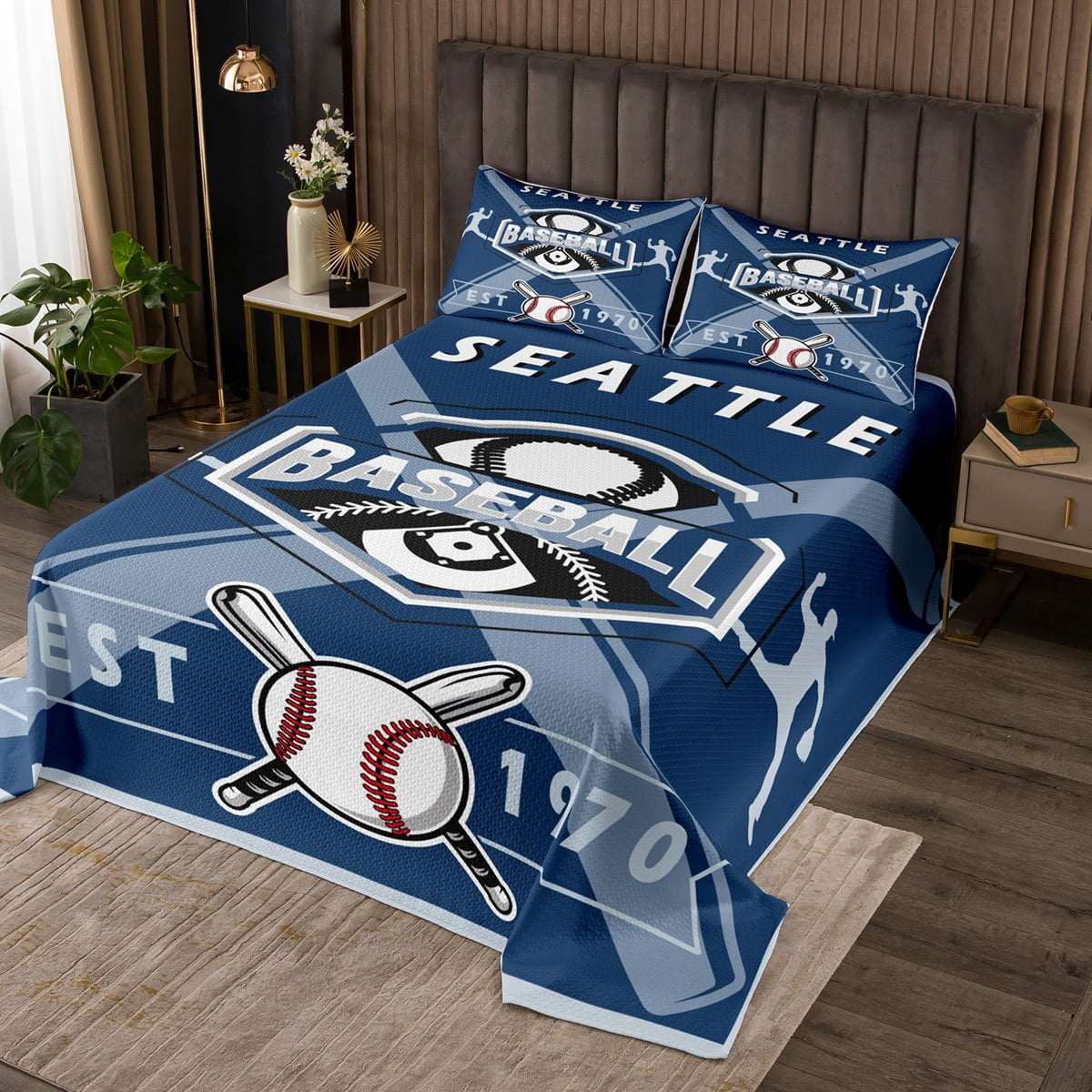 Baseball Quilt Set Queen,Sports Coverlet Set, Baseball Lovers Bedspread ...