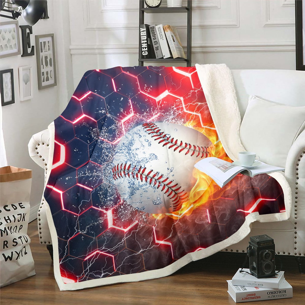YST Kids Baseball Throw Blanket, Geometric Hexagon Fleece Blanket Red ...