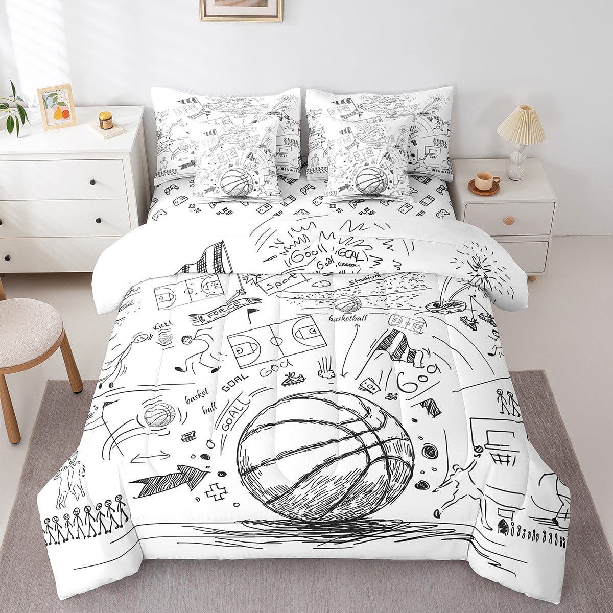 Basketball Bed In A Bag Twin 7 Piece Hand Drawn Sketch Basketball ...