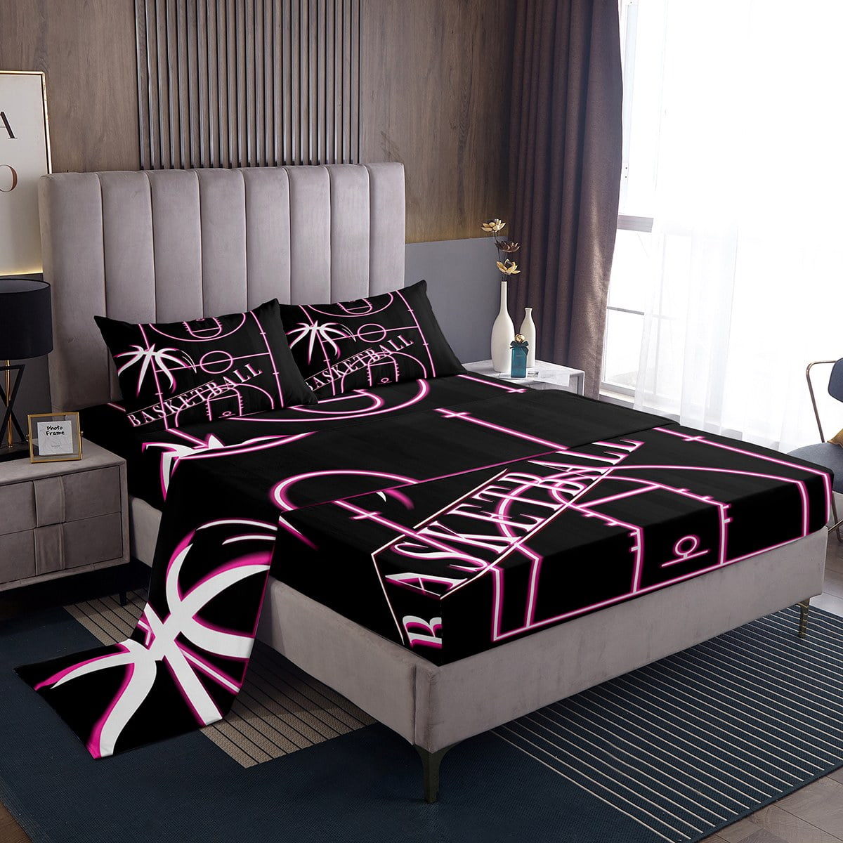 Erosebridal Basketball Bed Sheets Set Pink Queen Size Sheet Sets, Ball ...