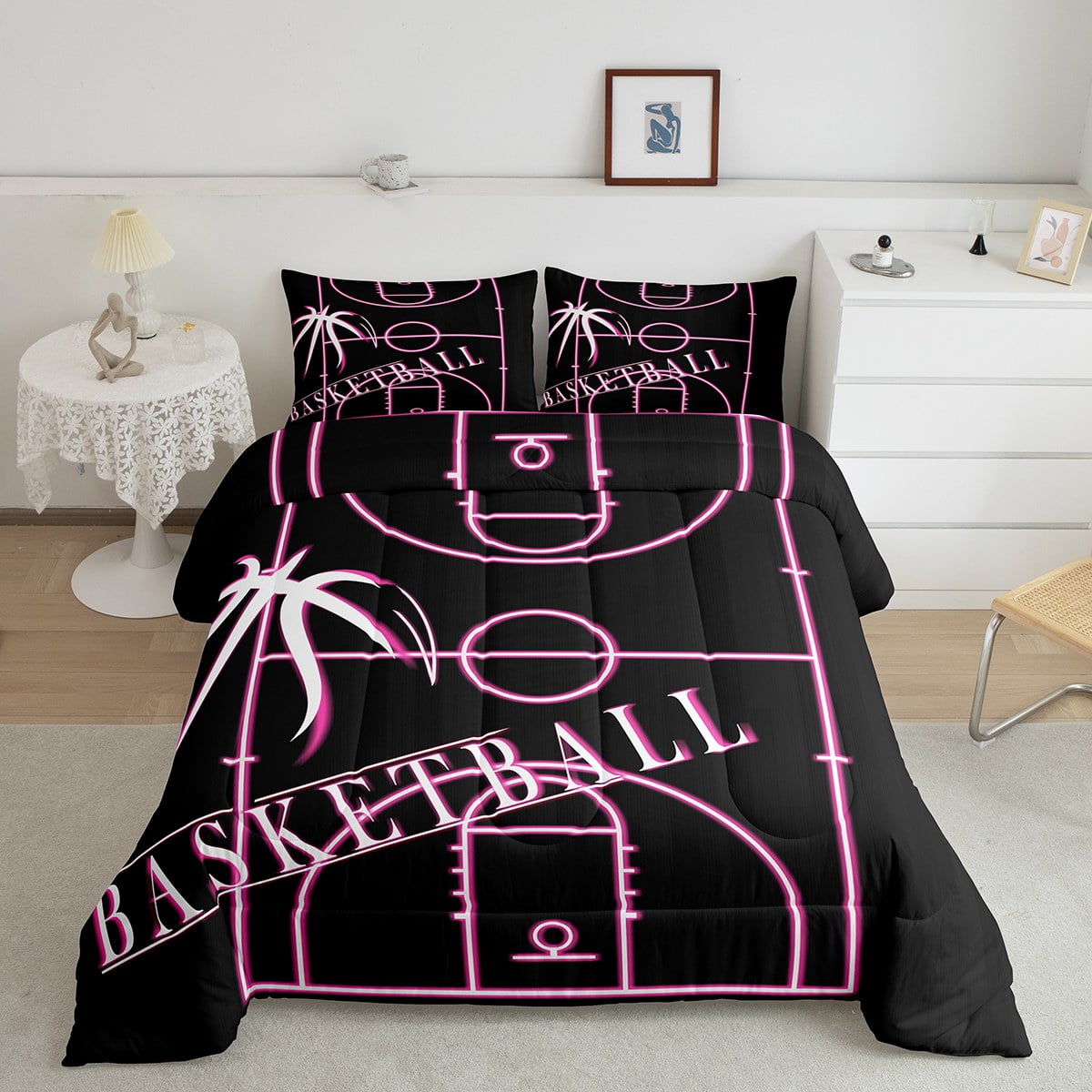 YST Kids Basketball Bedding Set Full for Girls Pink Comforter Set, Ball ...