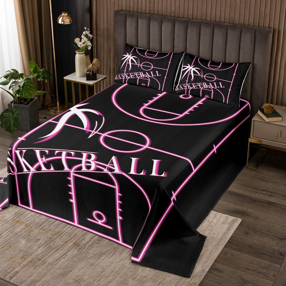 Basketball Coverlet Twin Size Pink Bedding Set, Ball Gamer Bedspread ...