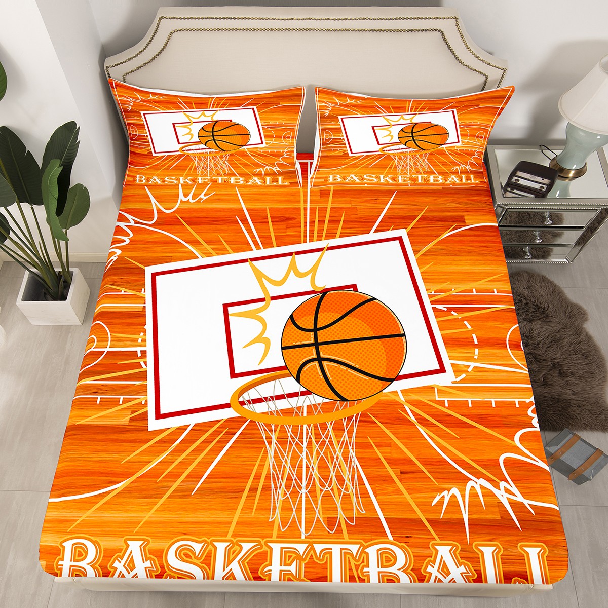 Basketball Fitted Sheet Queen Size Sports Games Bed Sheets Goal From ...