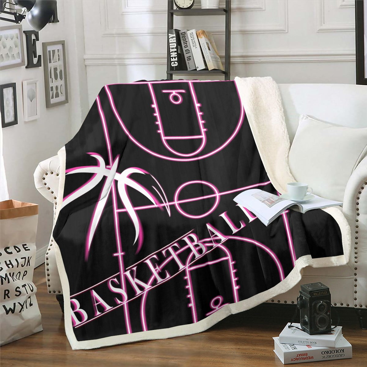 Basketball Fleece Blanket Pink Sherpa Blanket, Ball Gamer Blanket Sport ...