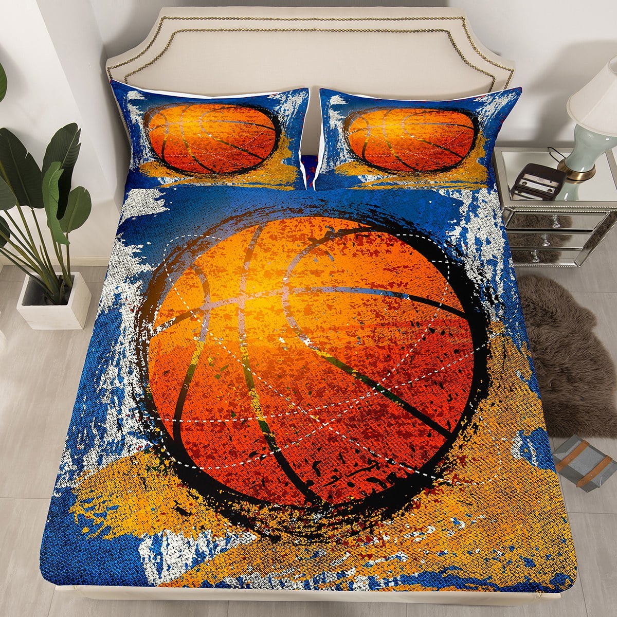 Erosebridal Basketball Queen Sheets Sports Bed Sheets, Retro Grunge Fitted Sheet Vintage Ombre ...