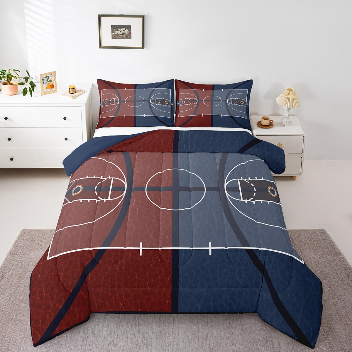 Basketball Quilt Full Size Teens Men Ball Sports Bedding Set Basketball ...