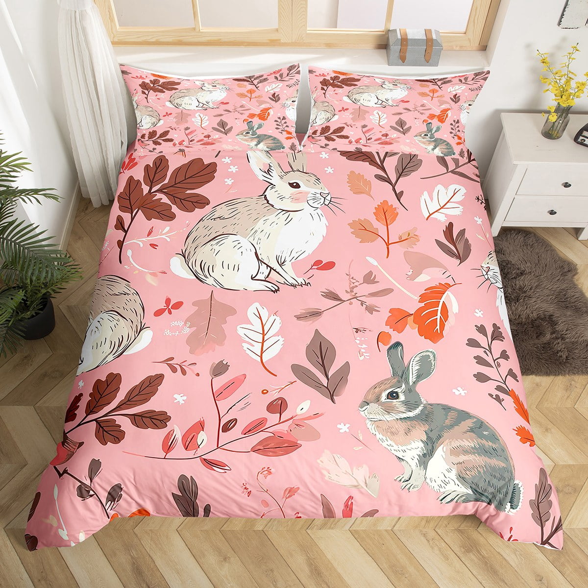 Erosebridal Bedding Cartoon Rabbit Duvet Cover Twin, Woodland Animals ...