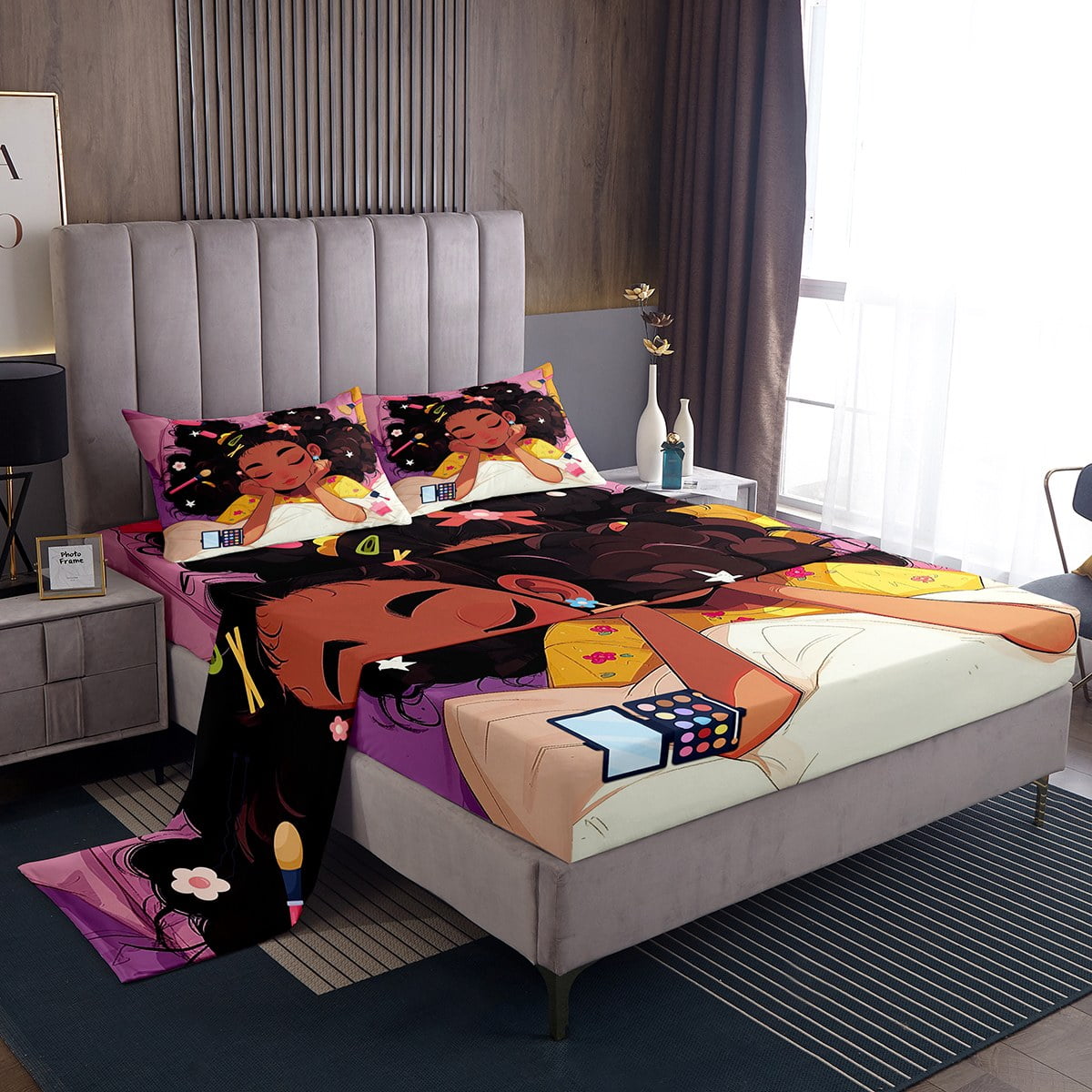 YST Kids Black Cute Girl Bed Sheets For Girls,American African Girls ...