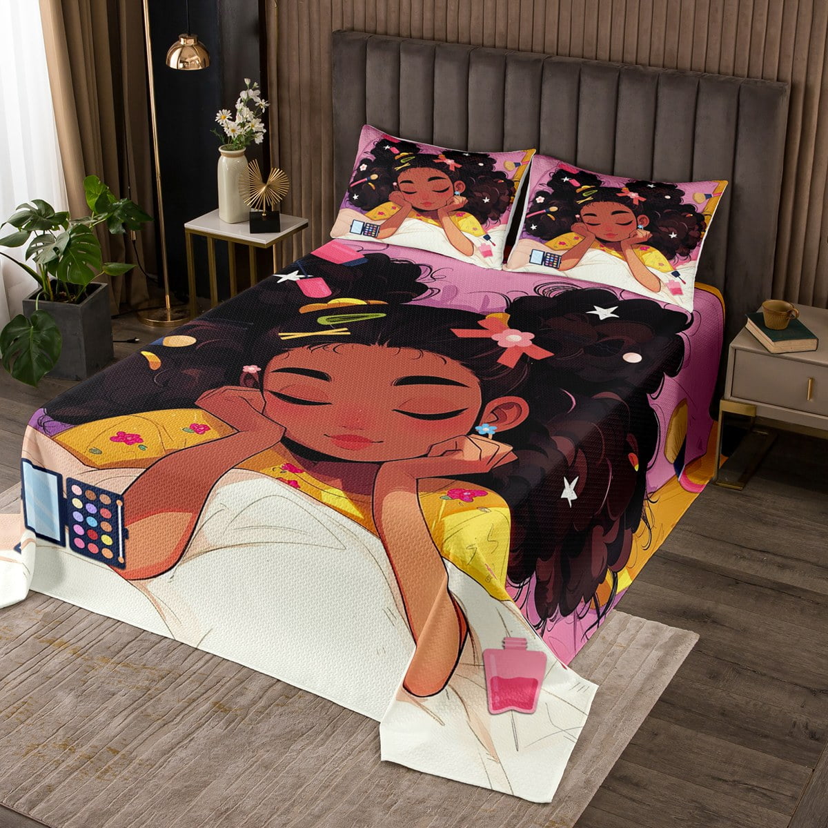 Black Cute Quilt Set ,American African Bedding Set Queen Size Black ...