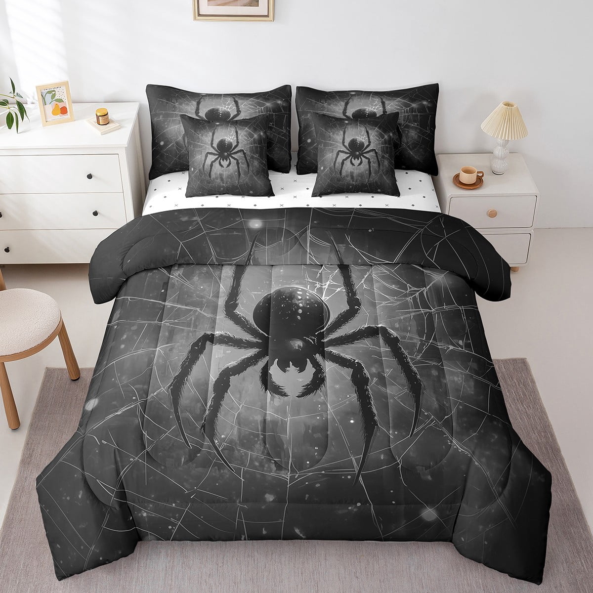 Erosebridal Gothic Spider Queen Bedding Set 7 Piece,Grey and Black ...