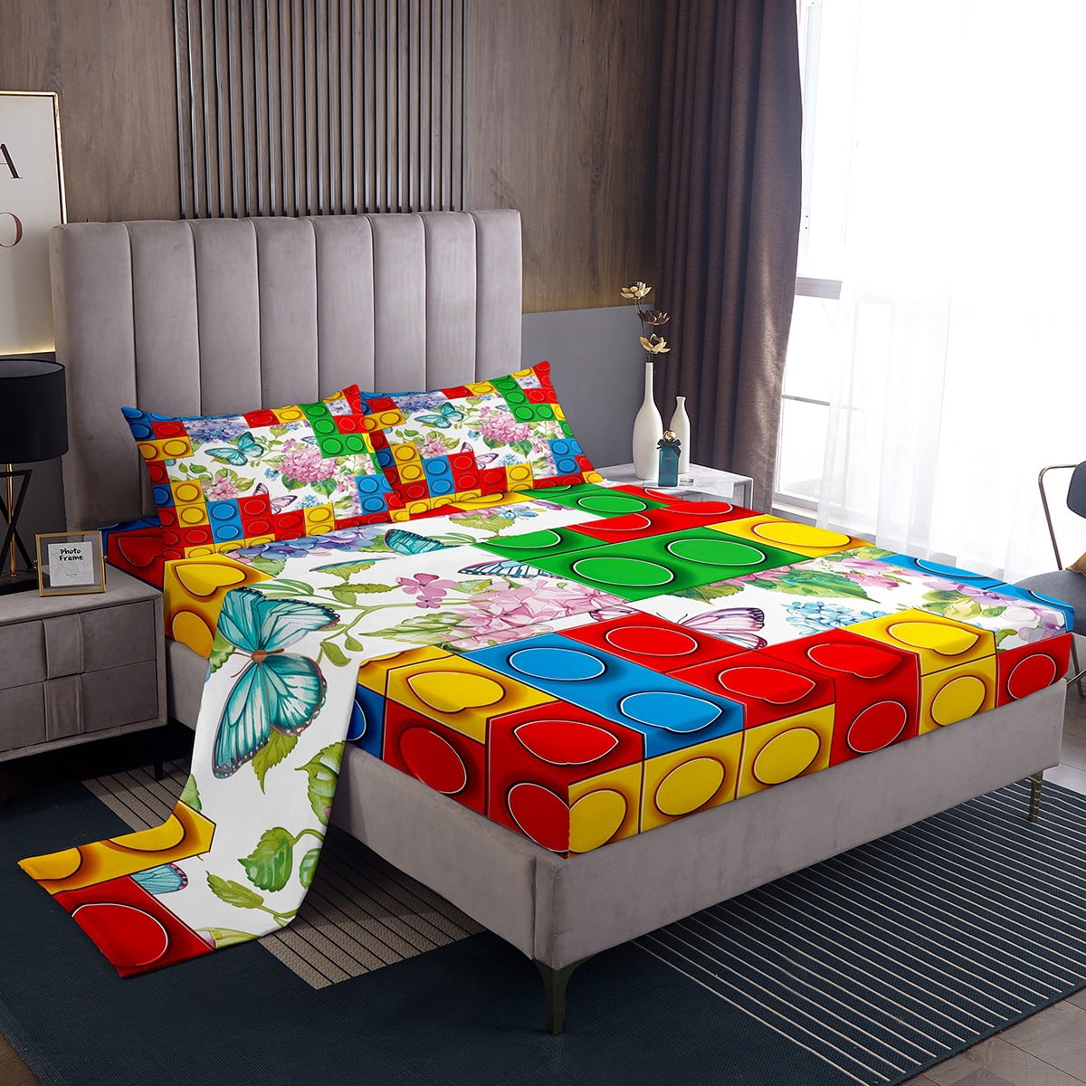 YST Kids Building Blocks Bed Sheets Set Geometric Brick Twin Sheet Set ...
