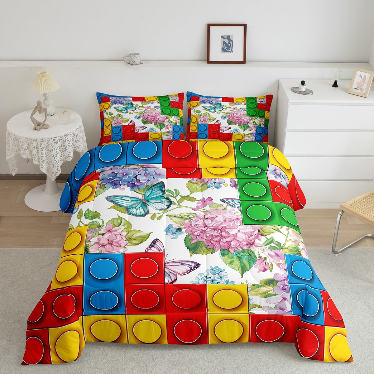 YST Kids Building Blocks Twin Comforter Set Geometric Brick Bedding Set ...