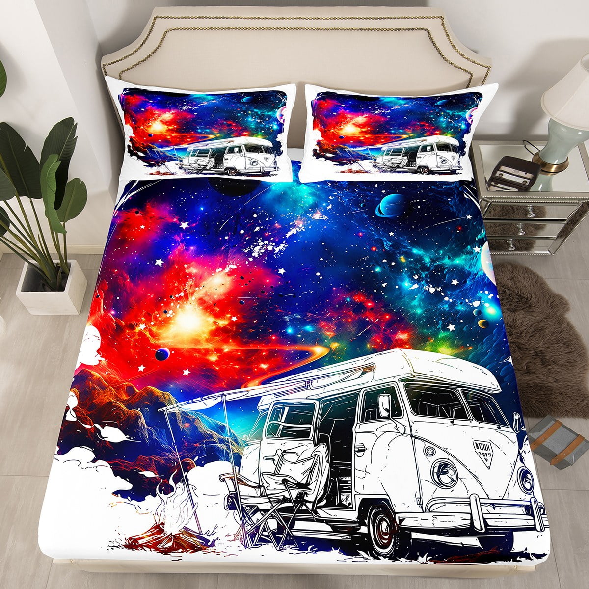 Erosebridal Camper Fitted Sheet Twin 2Pcs, Happy Camping Rv Bedding Set ...