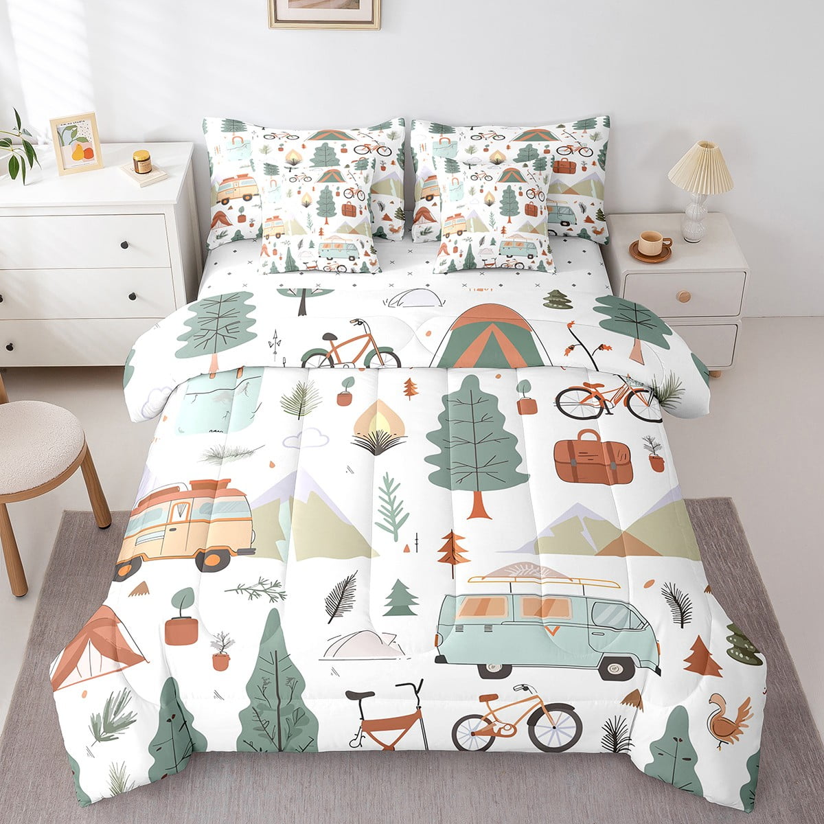 Erosebridal Camper Theme 7 Piece Comforter Set Queen Bed in a Bag,Happy ...