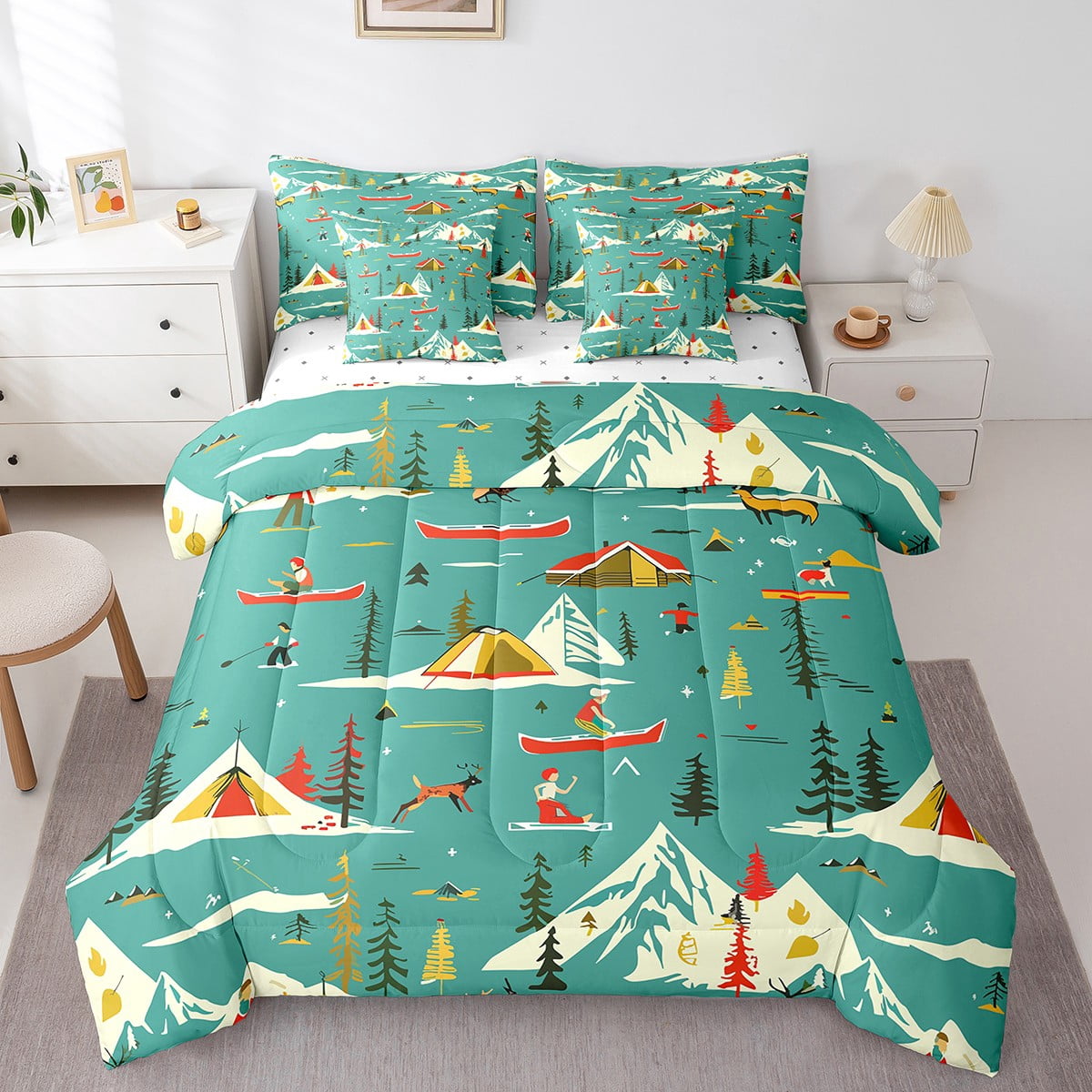 YST Kids Camping 7 Piece Comforter Set Queen Bed in a Bag,Farmhouse ...