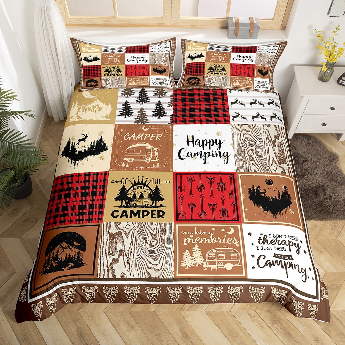 YST Kids Camping Theme Bedding Set Queen,Rv Camper Duvet Cover Woodland ...